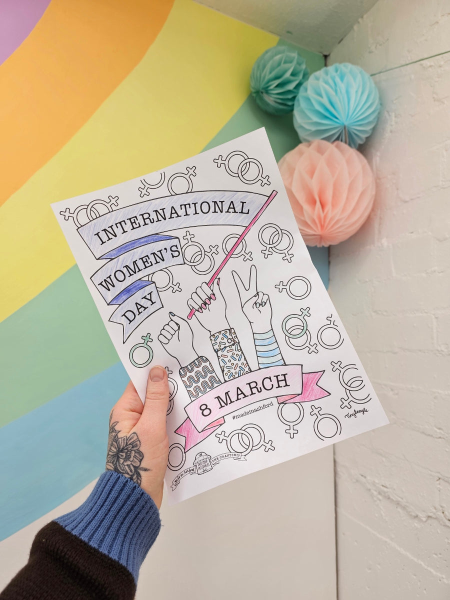 International Women's Day Free Colouring sheet – Made in Ashford