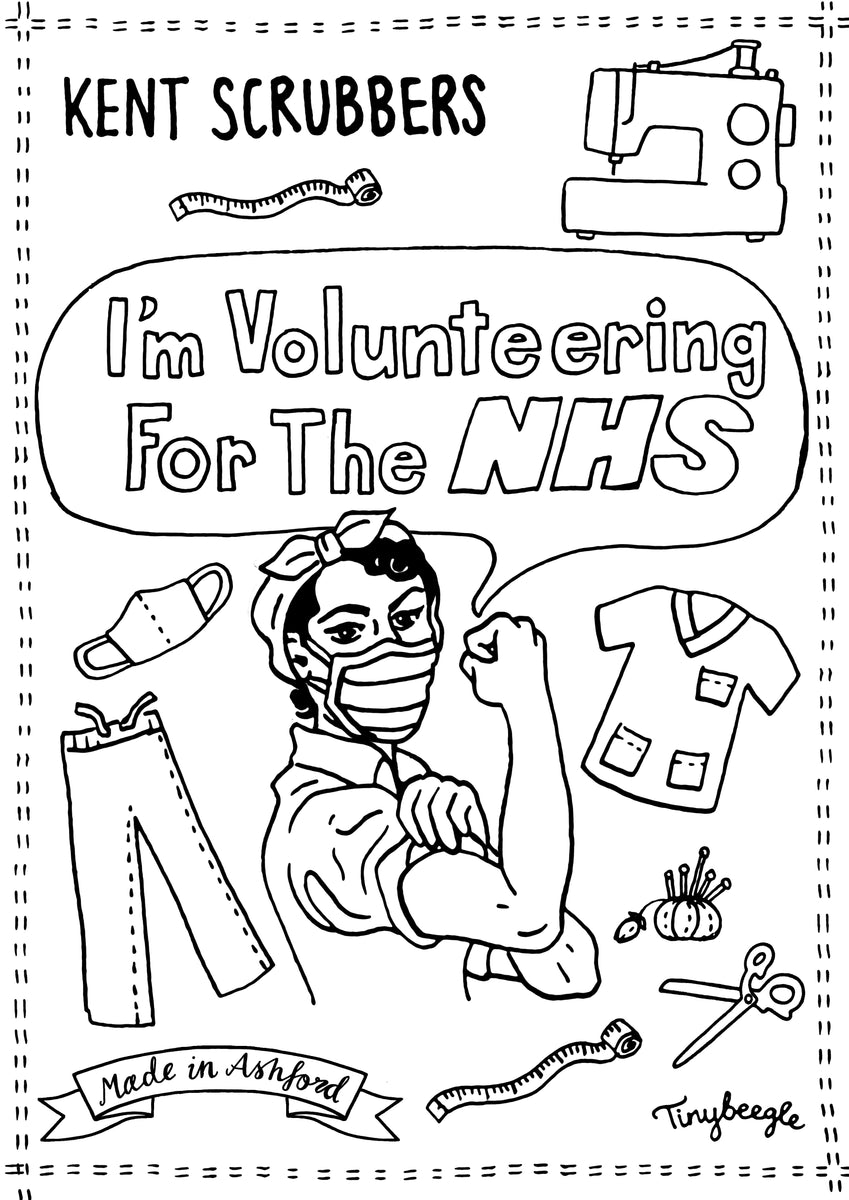 NHS scrub sewing volunteer colouring sheet – Made in Ashford