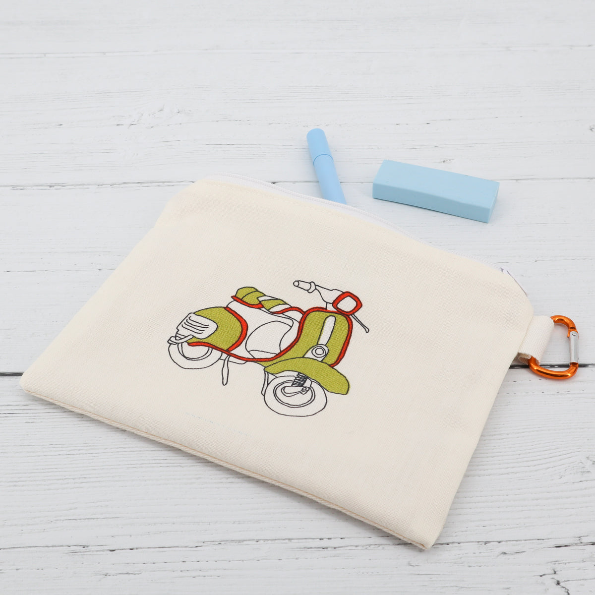 Green scooter fabric pencil case – Made in Ashford