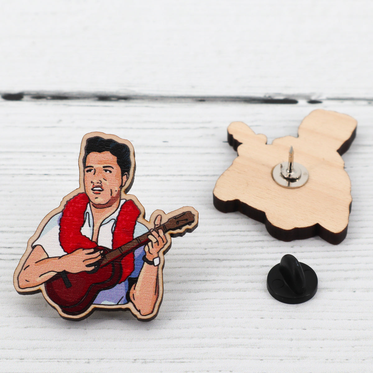 Elvis wooden pin badge – Made in Ashford